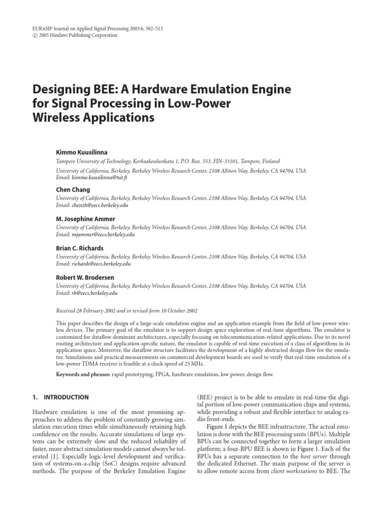 Kuusilinna2003 Article DesigningBEEAHardwareEmulation | PDF | Field Programmable Gate Array ...