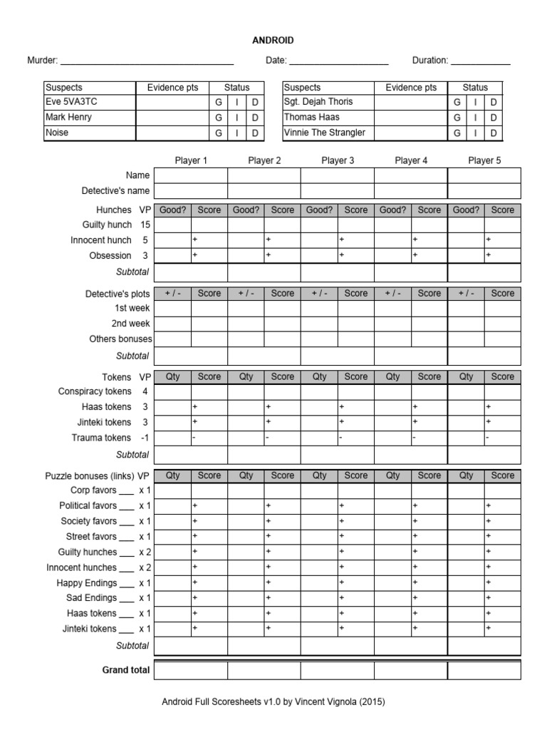 Android - Full_Scoresheet_v1 | PDF