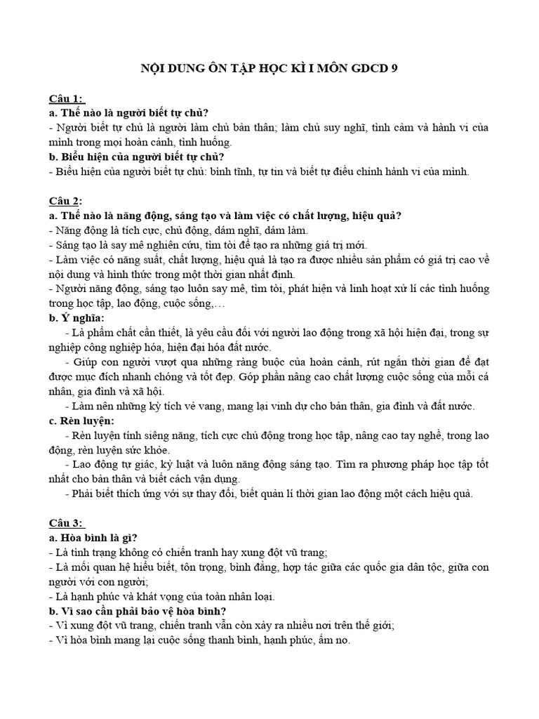 Đe Cuong On Tap Hki GDCD 9 | PDF