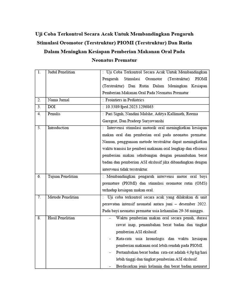 Uji Efektivitas PIOMI pada Neonatus Prematur | PDF
