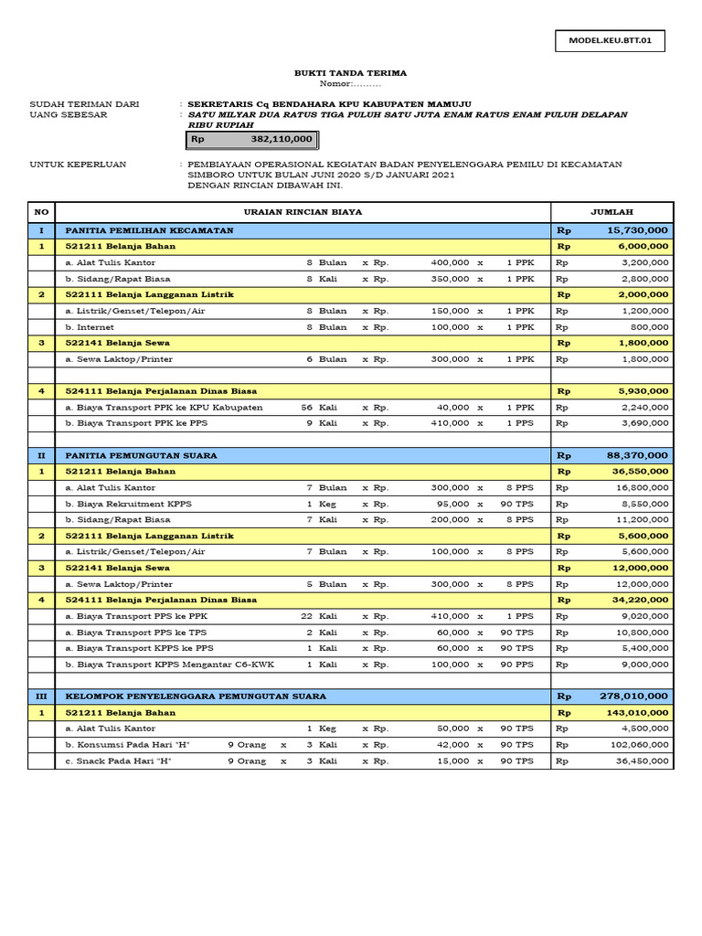 2.2. Tanda Terima PPK (Model - Keu.btt.01) Simboro | PDF
