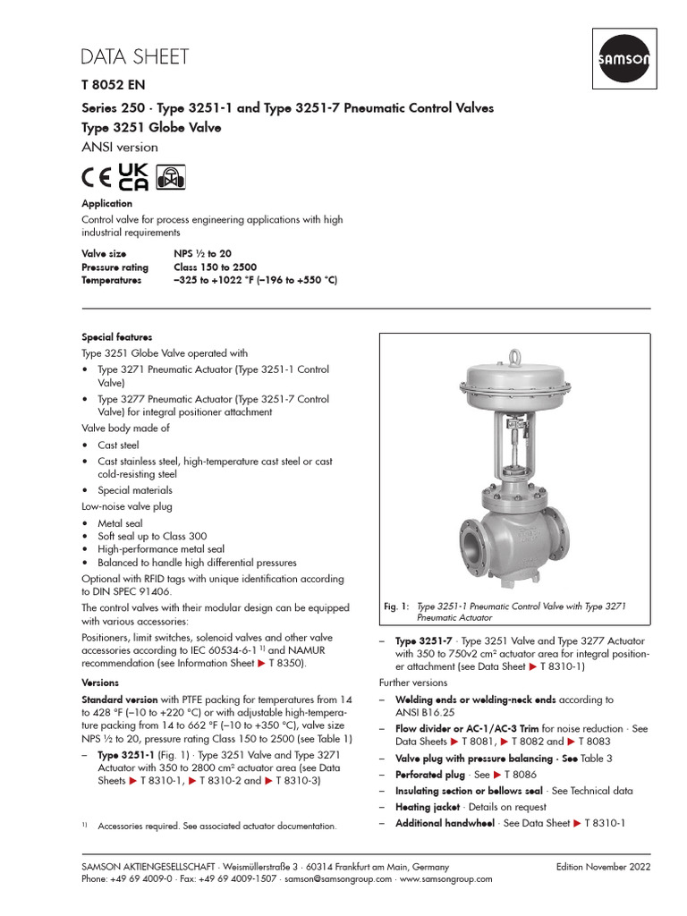 SAMSON Globe 3251 | PDF | Valve | Electrical Connector