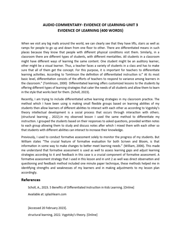 Evidence of Learning Unit 3 (400 Words) | Download Free PDF ...