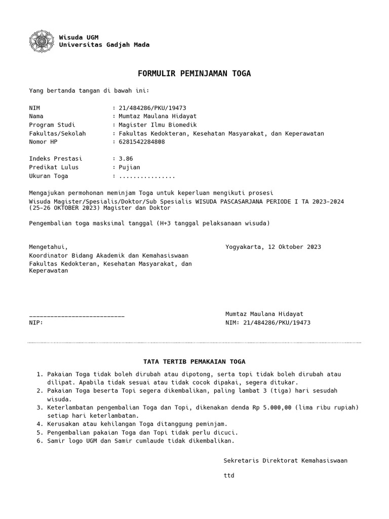 Formulir Peminjaman Toga | PDF