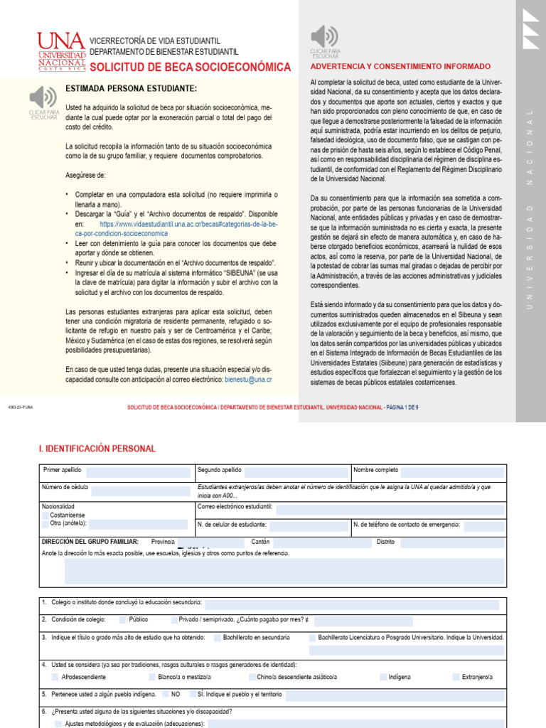 Solicitud Beca Socioeconomica Admision 2024 | PDF | Pensión | Costa Rica
