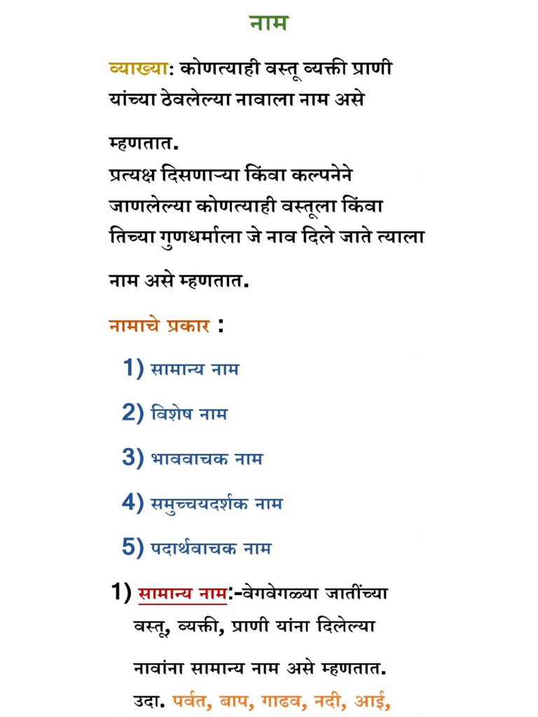 SUBJECT MARATHI GRAMMAR नाम आणि नामाचे प्रकार | PDF