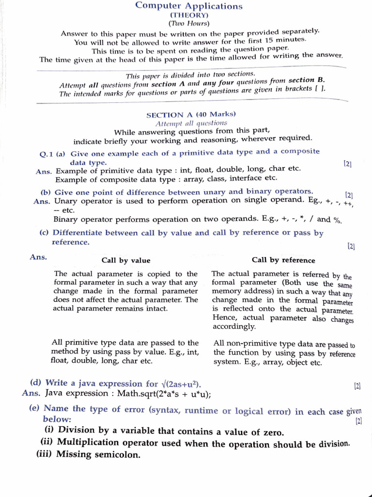 Computer Practise Paper 1 Solved Pdf Integer Computer Science Parameter Computer