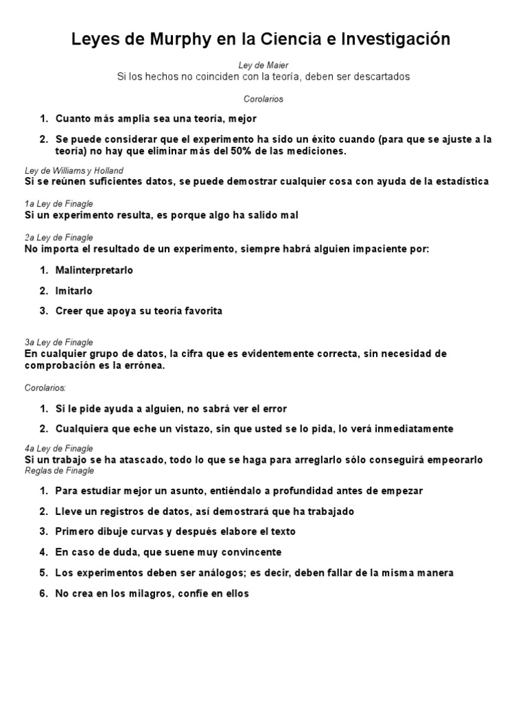La Ley de Murphy Aplicada A La Ciencia | PDF | Teoría | Science