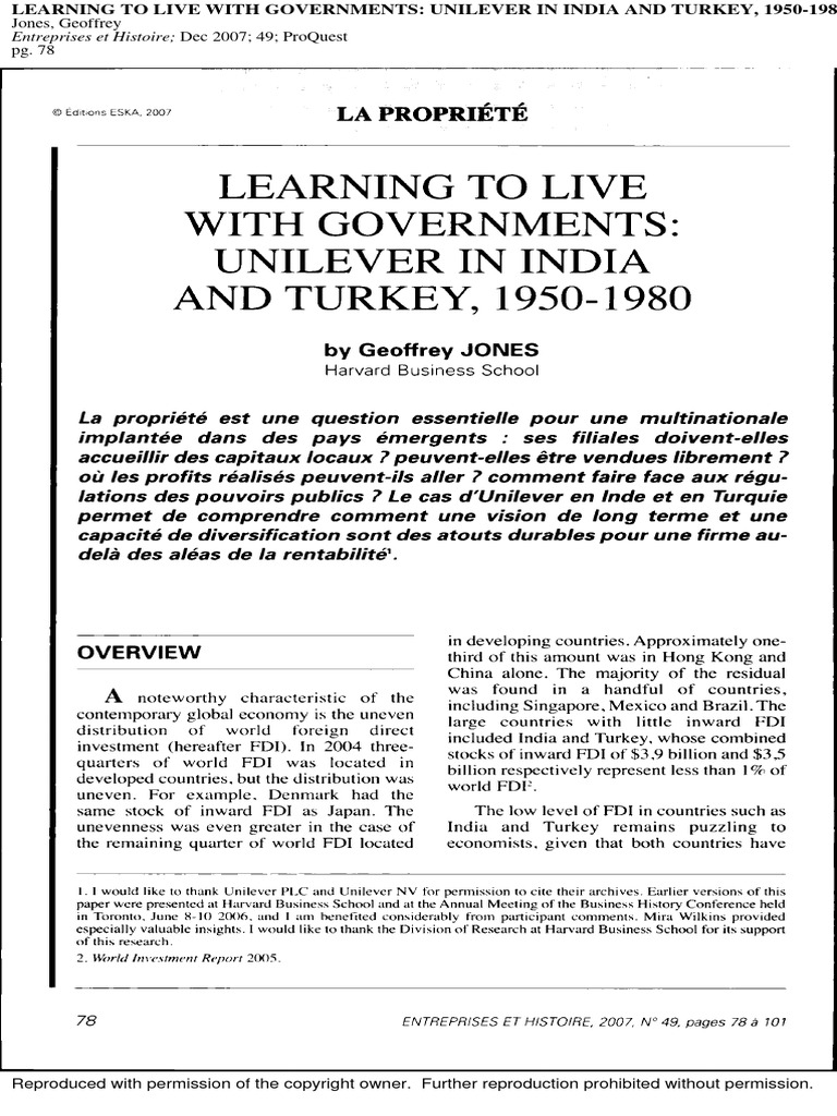 Learning To Live With Governments Unilever in India and Turkey | PDF | Document | Data Management
