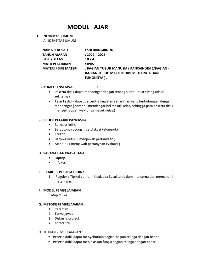 Contoh Modul Ajar | PDF
