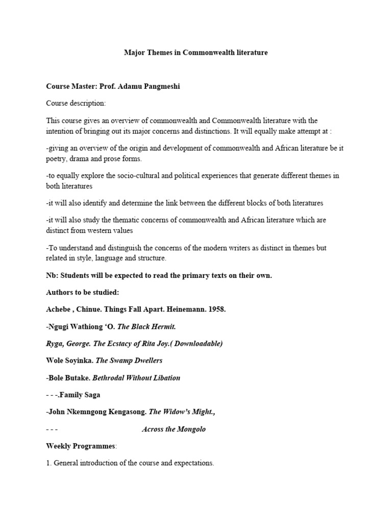 Major Themes in Commonwealth Literature | PDF | African Literature