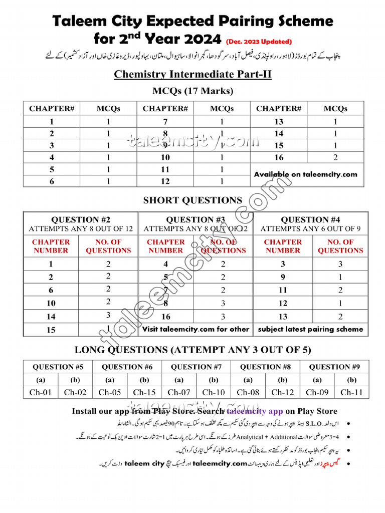 Pairing Scheme 2nd Year 2024 | PDF