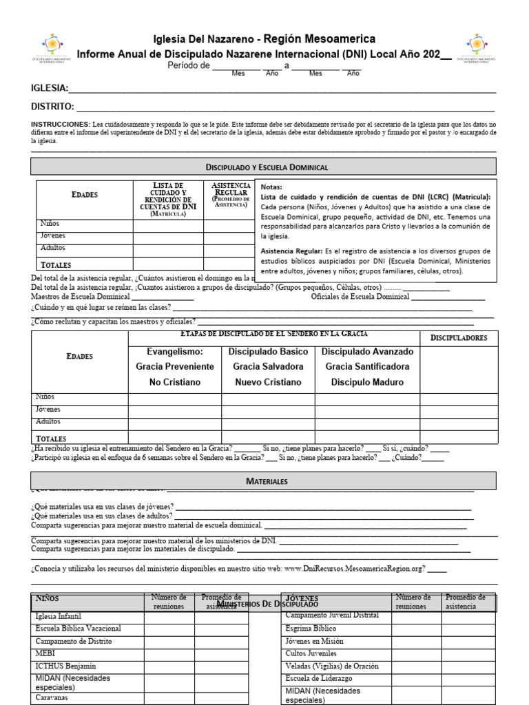 Informe Anual DNI LOCAL con instrucciones | PDF | Escuela dominical ... Informe Anual DNI LOCAL con instrucciones | PDF | Escuela dominical ...