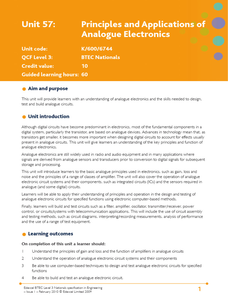 Unit 57 Principles and Applications of Analogue Electronics | PDF ...