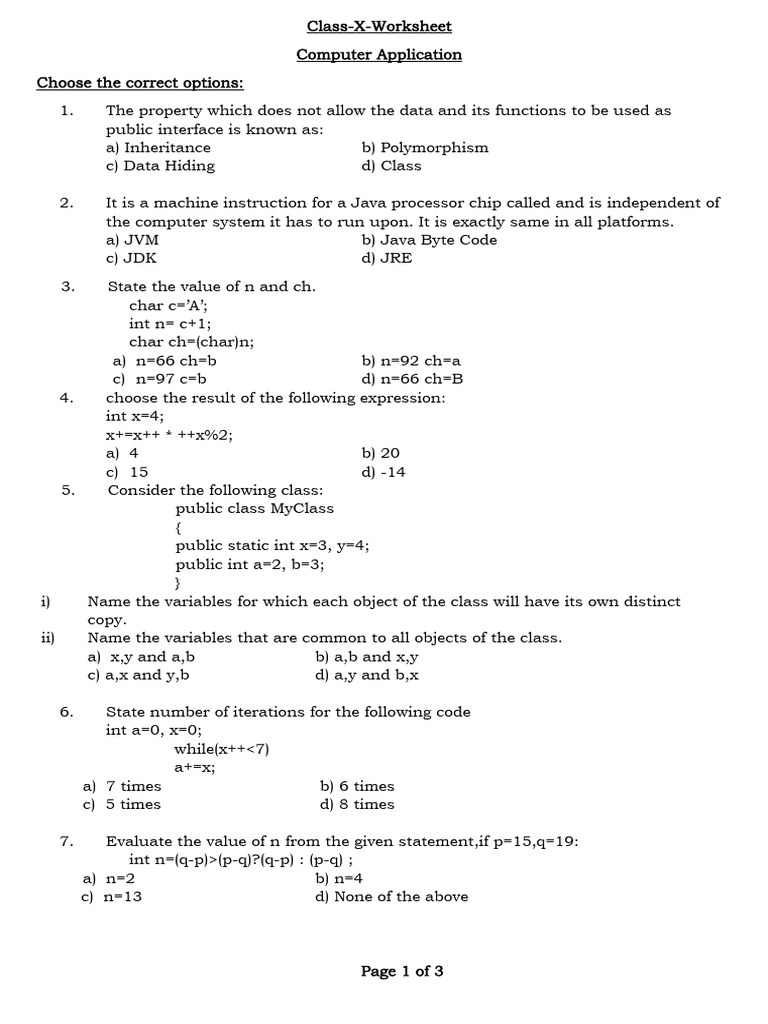 Class-X - Computer - Worksheet | Download Free PDF | Class (Computer ... Class-X - Computer - Worksheet | Download Free PDF | Class (Computer ...