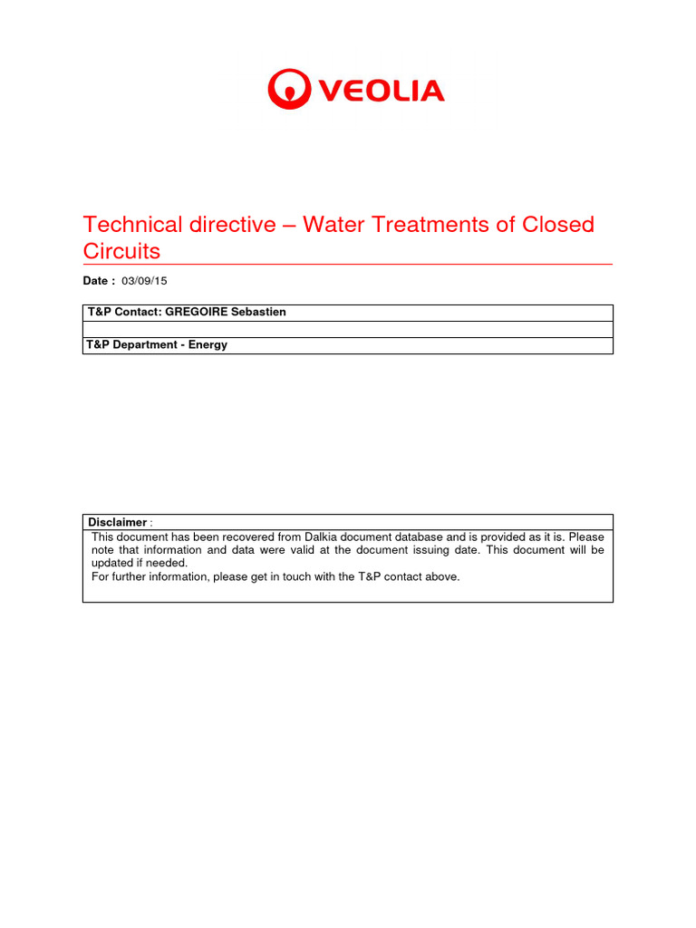 Technical Directive - Water Treatment of Closed Circuits | Download ...