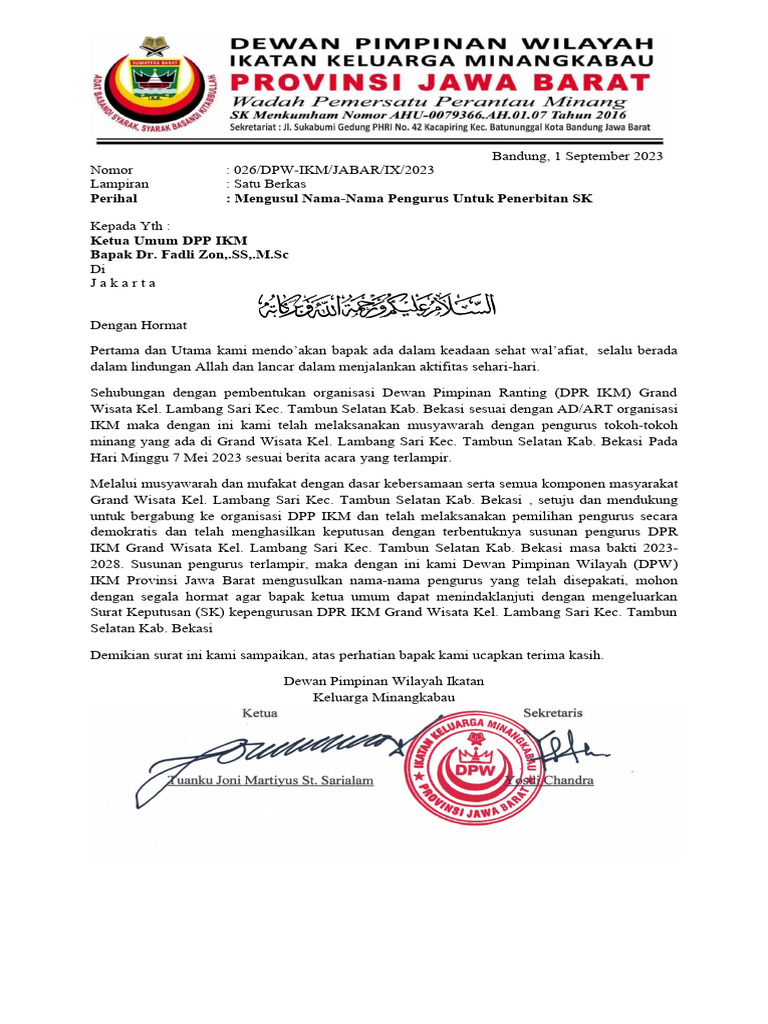 SK Permohonan DPR Ikm Grand Wisata | PDF