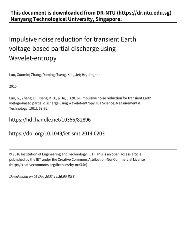 Impulsive Noise Reduction For Transient Earth Voltage-Based Partial Discharge Using Wavelet ...