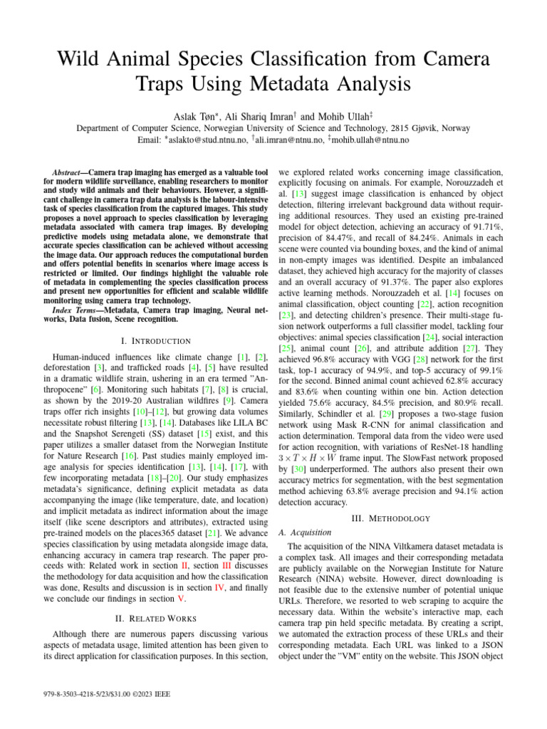 Wild Animal Species Classification From Camera Traps Using Metadata Analysis | PDF | Metadata ...