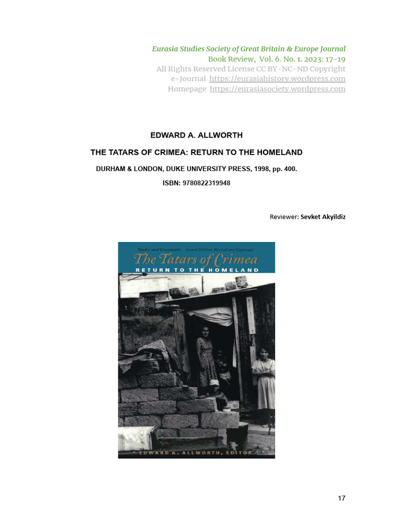 Edward A Allworth, THE TATARS OF CRIMEA: Return To The Homeland (1998) | PDF