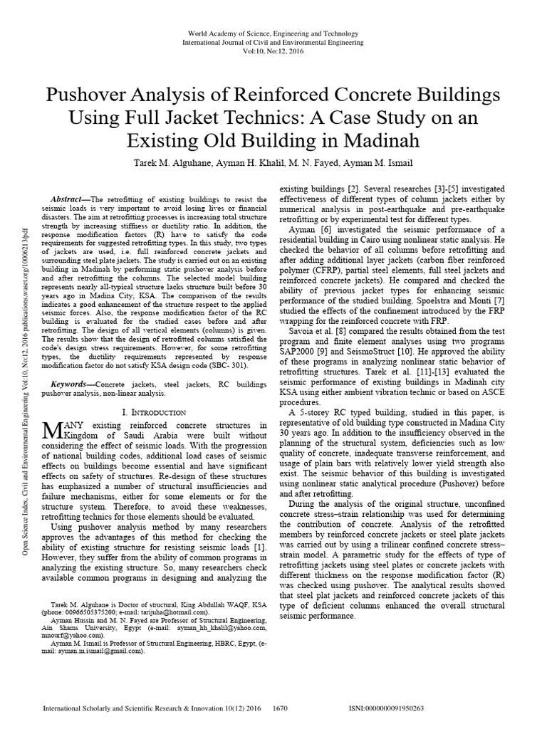Pushover Analysis of Reinforced Concrete Buildings Using Full Jacket ...