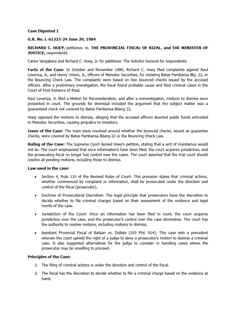 Digested Case and Study Guide | PDF | Prosecutor | Complaint