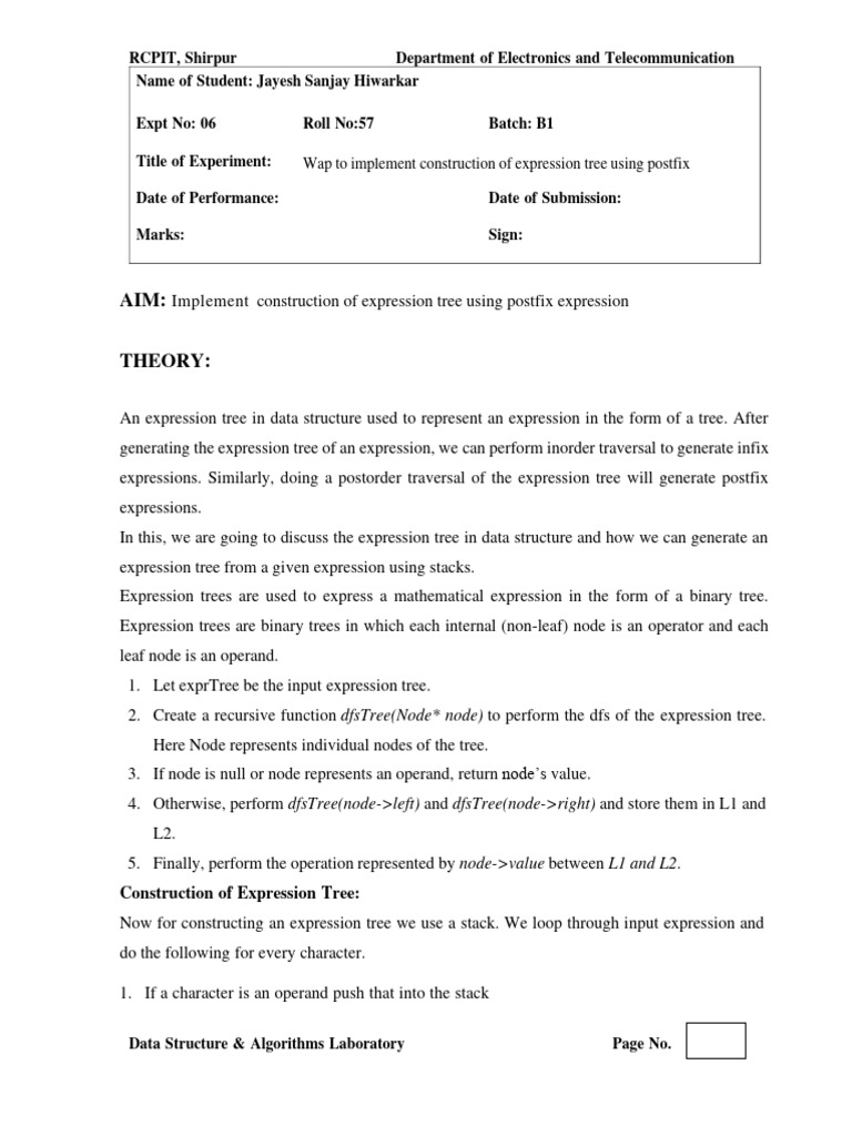 Exp 6 - Dsa New1 | PDF | Algorithms And Data Structures | Computer Programming