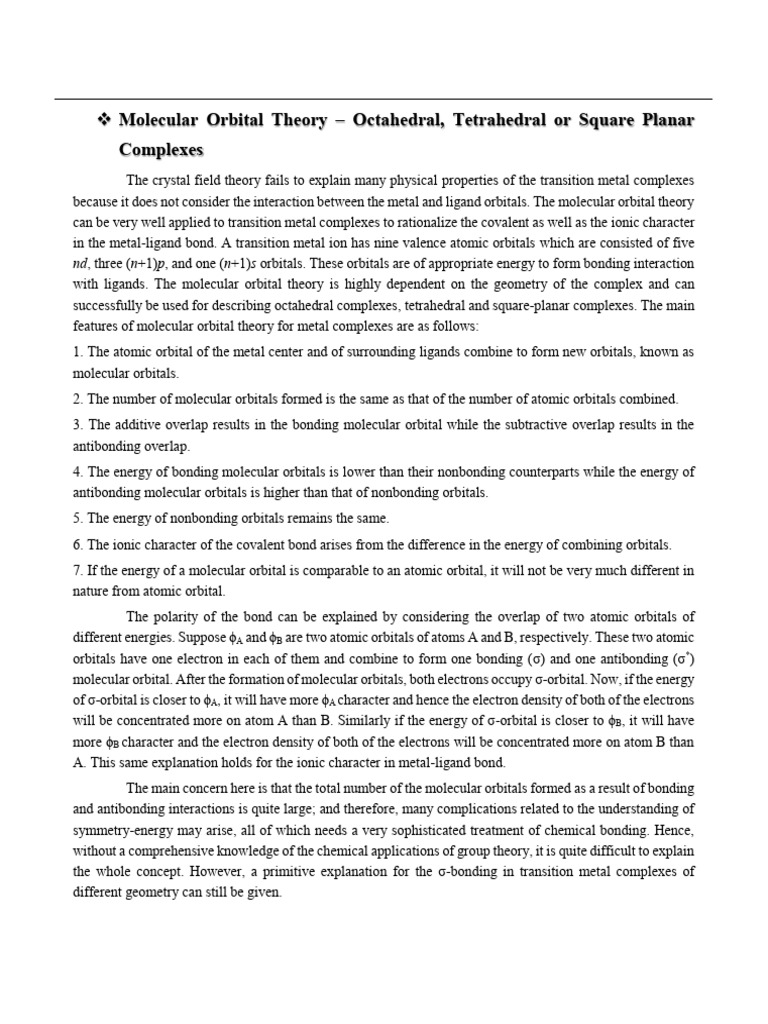MOT OF OCTAHEDRAL (Sigma&pi) - 1 | PDF | Coordination Complex ...