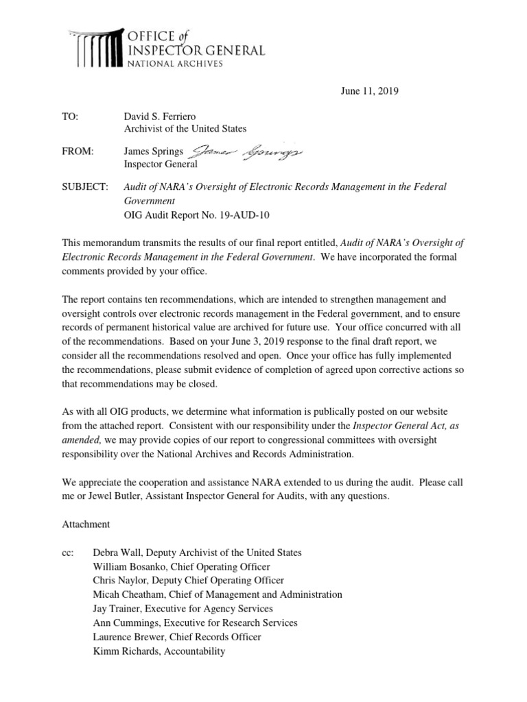 Audit-Report-19-Aud-10 | PDF | National Archives And Records ...
