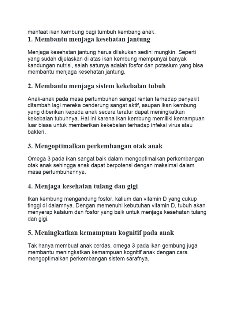 Manfaat Ikan Kembung Bagi Tumbuh Kembang Anak | PDF