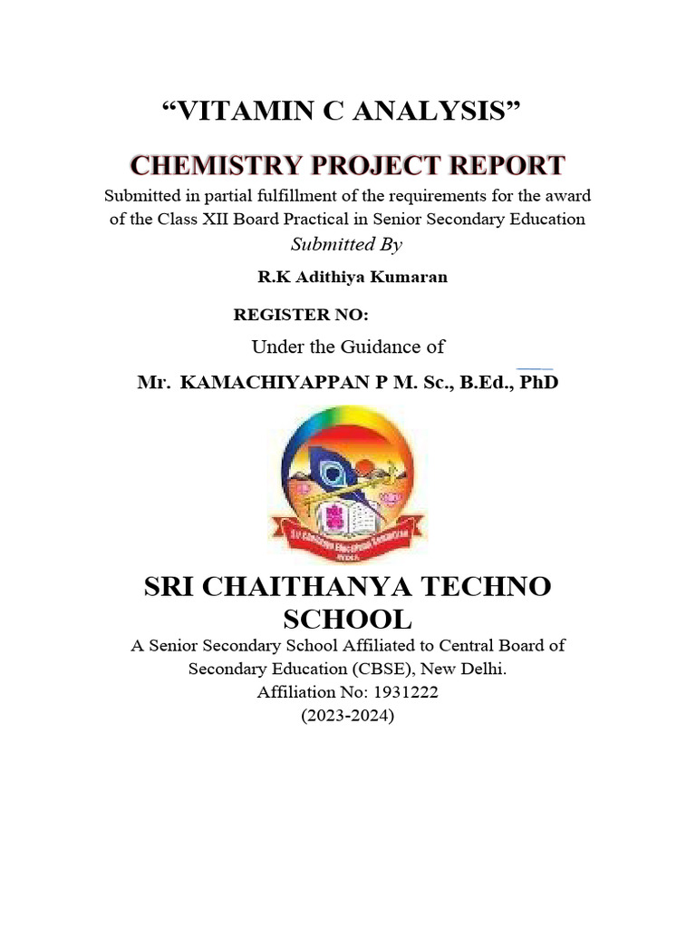 Adithiyakumaran chem project | PDF | Vitamin C | Acid