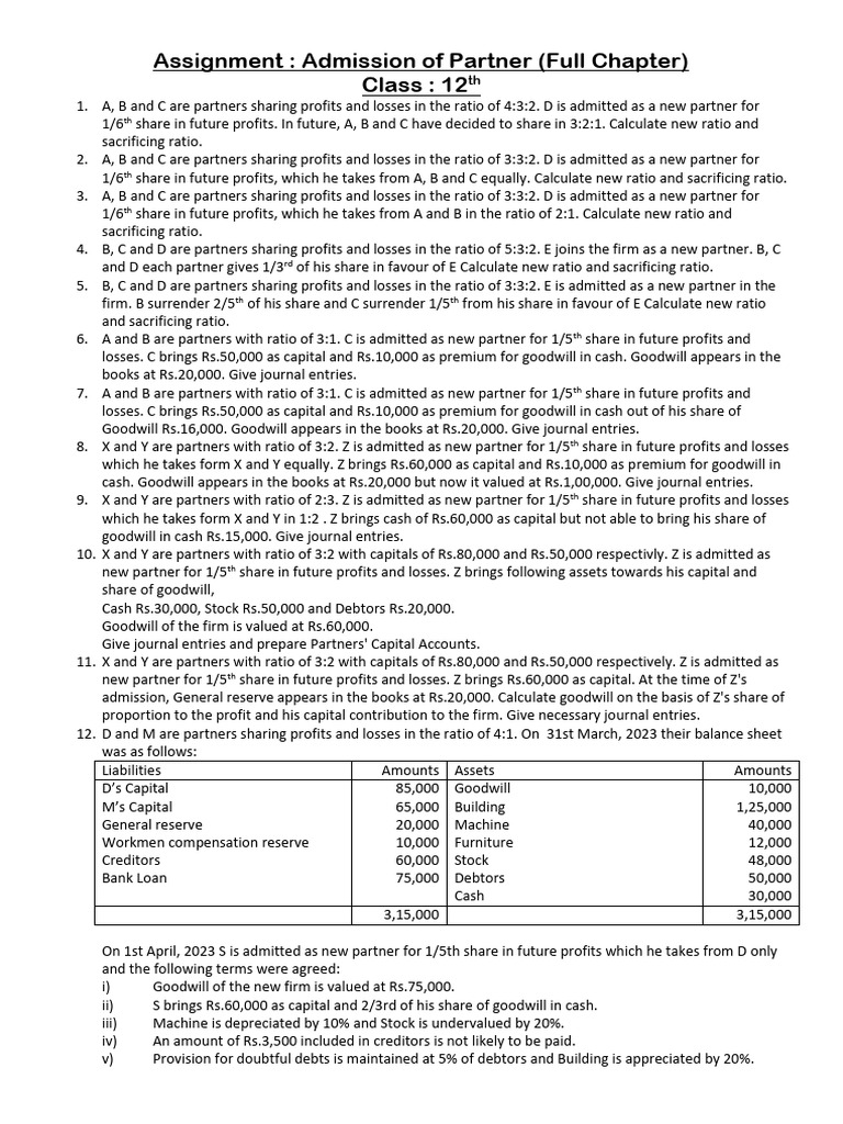 Assignment - Admission of Partner (Full) 1 | PDF