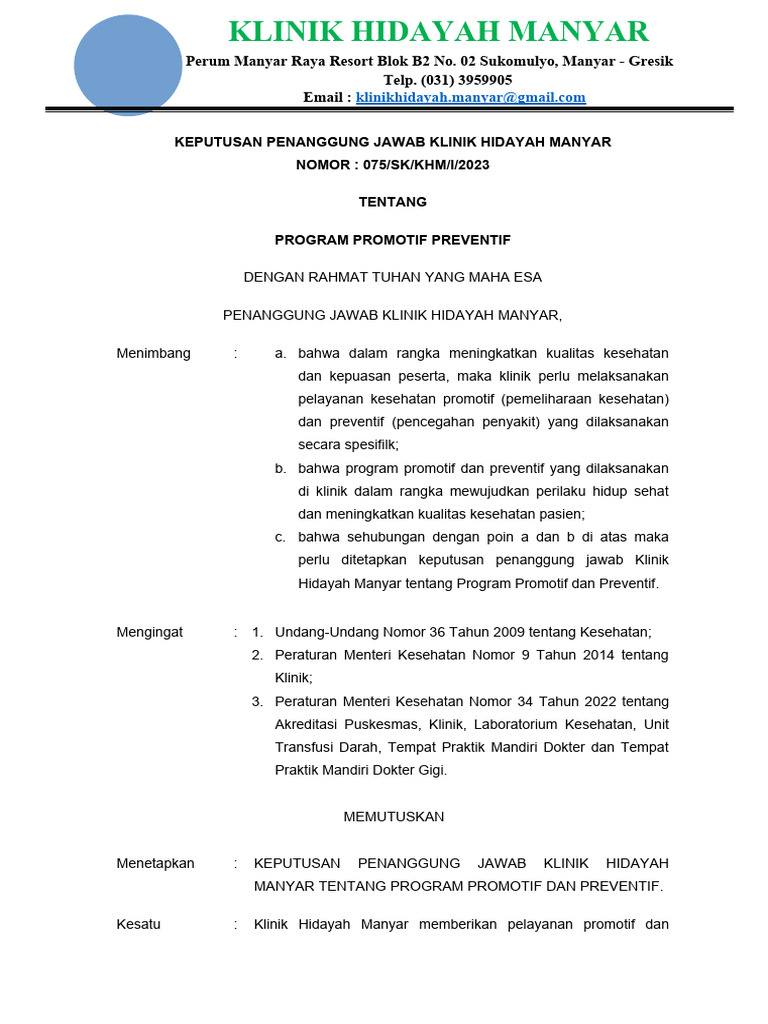 Program Promotif dan Preventif Klinik Hidayah | PDF