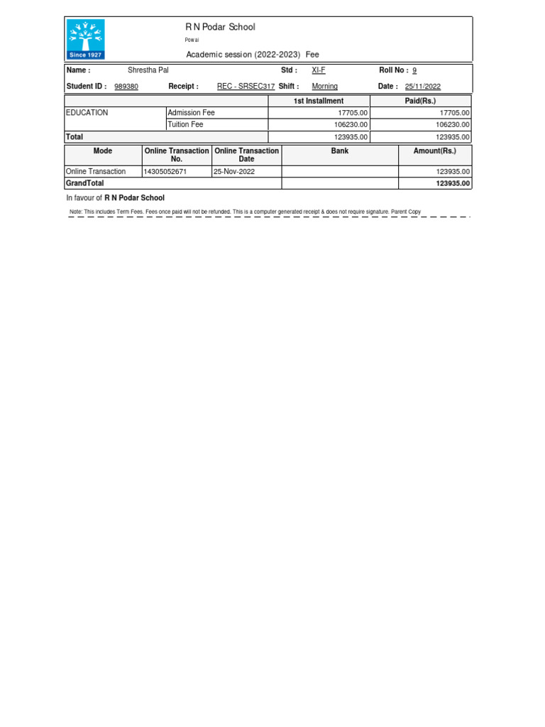 Tution Fees | PDF Tution Fees | PDF