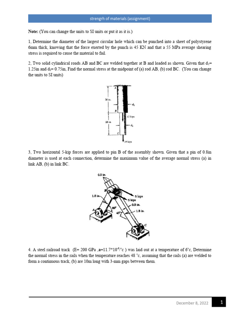 Assignment (Som) | PDF | Stress (Mechanics) | Strength Of Materials