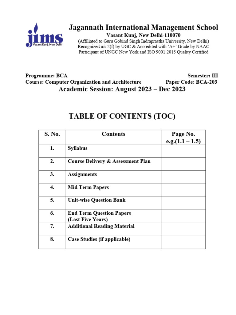 Course Manual Computer Organization And Architecture Pdf