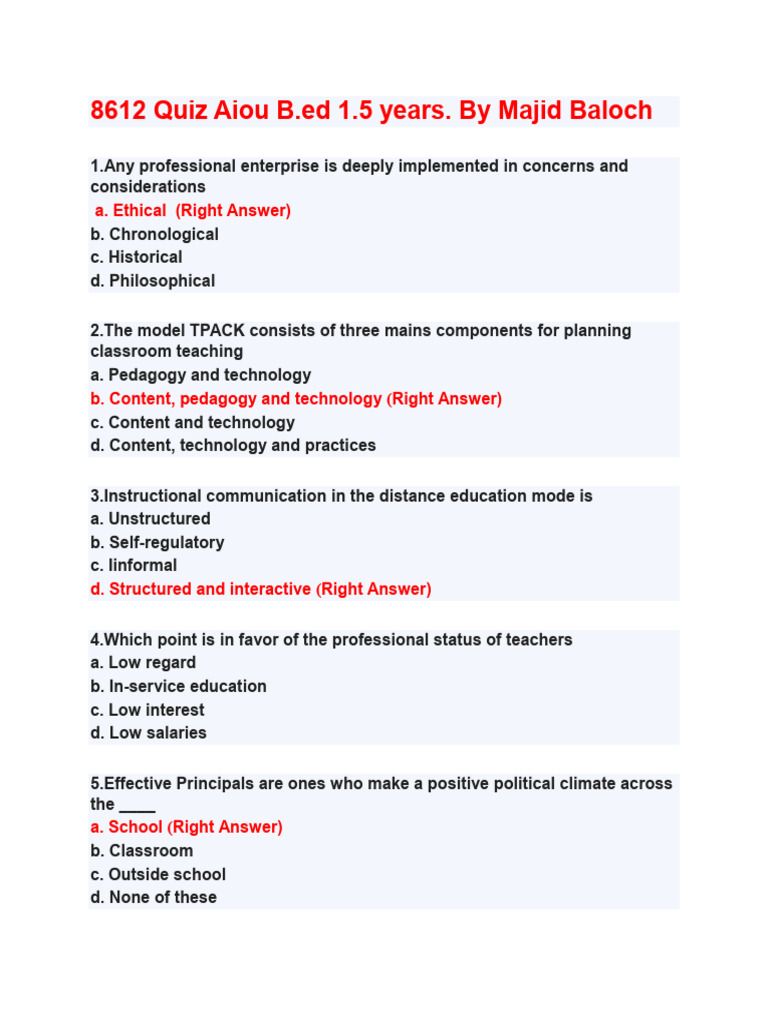 8612 Quiz | Download Free PDF | Teachers | Pedagogy