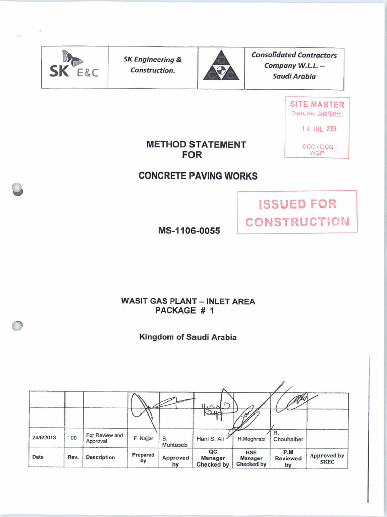 MS 1106 0055 V00 (Method Statement For Concrete Paving Works) | PDF