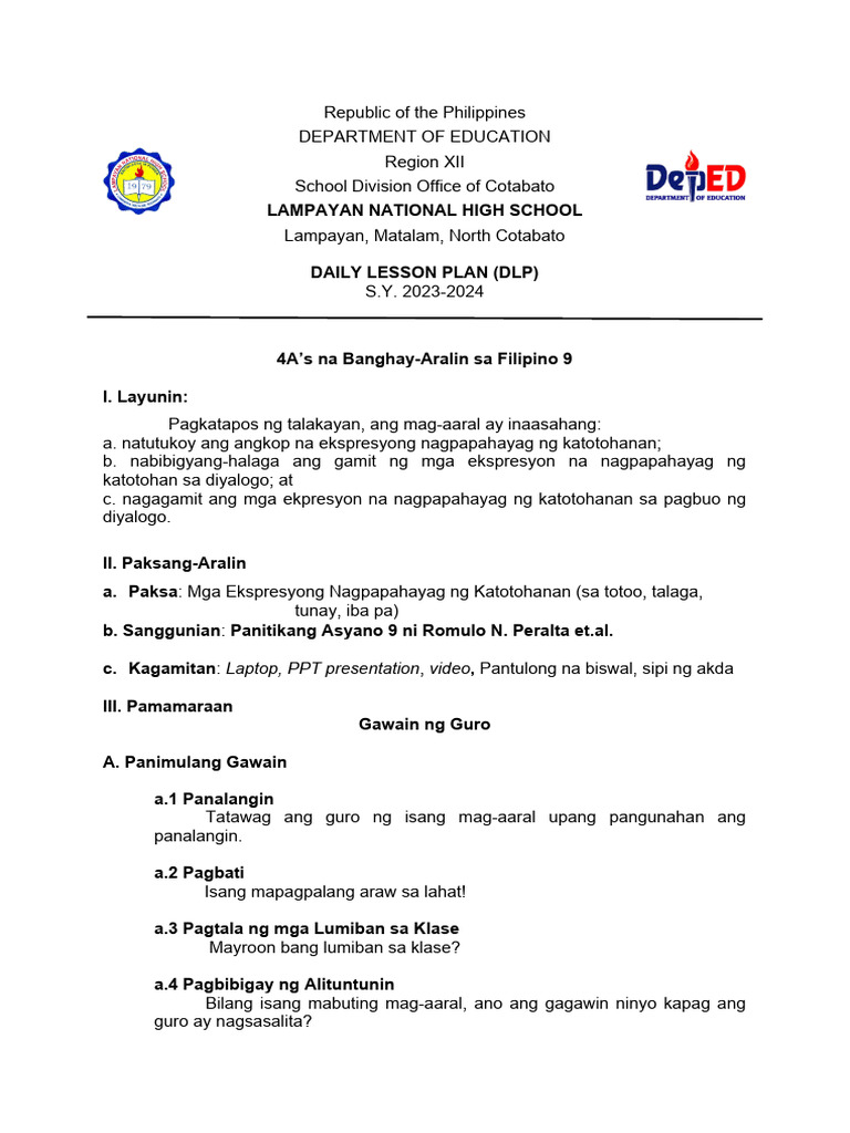 4As-Lesson-Plan Sa Fil 9 | PDF