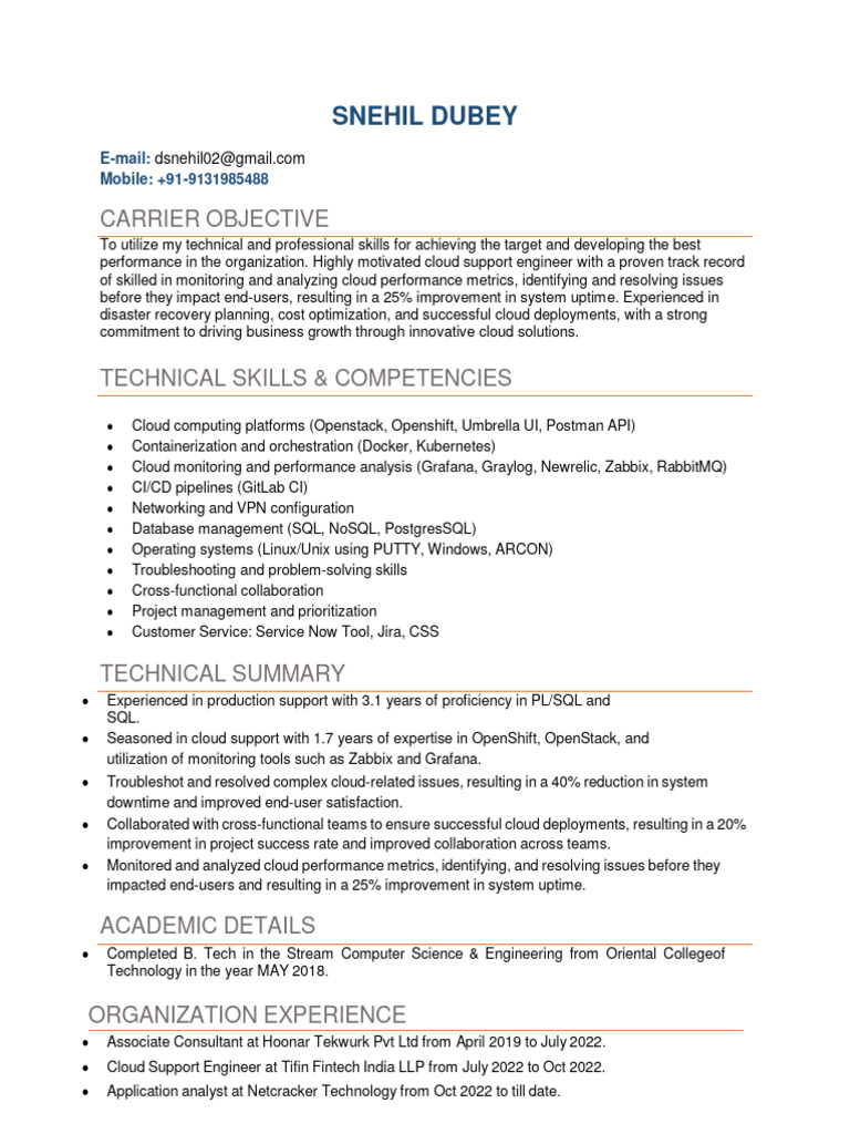Snehil Resume | PDF | Cloud Computing | Computer Engineering