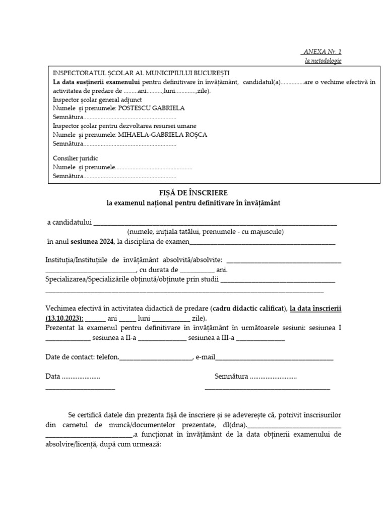 Fisa de Inscriere 2024 | PDF