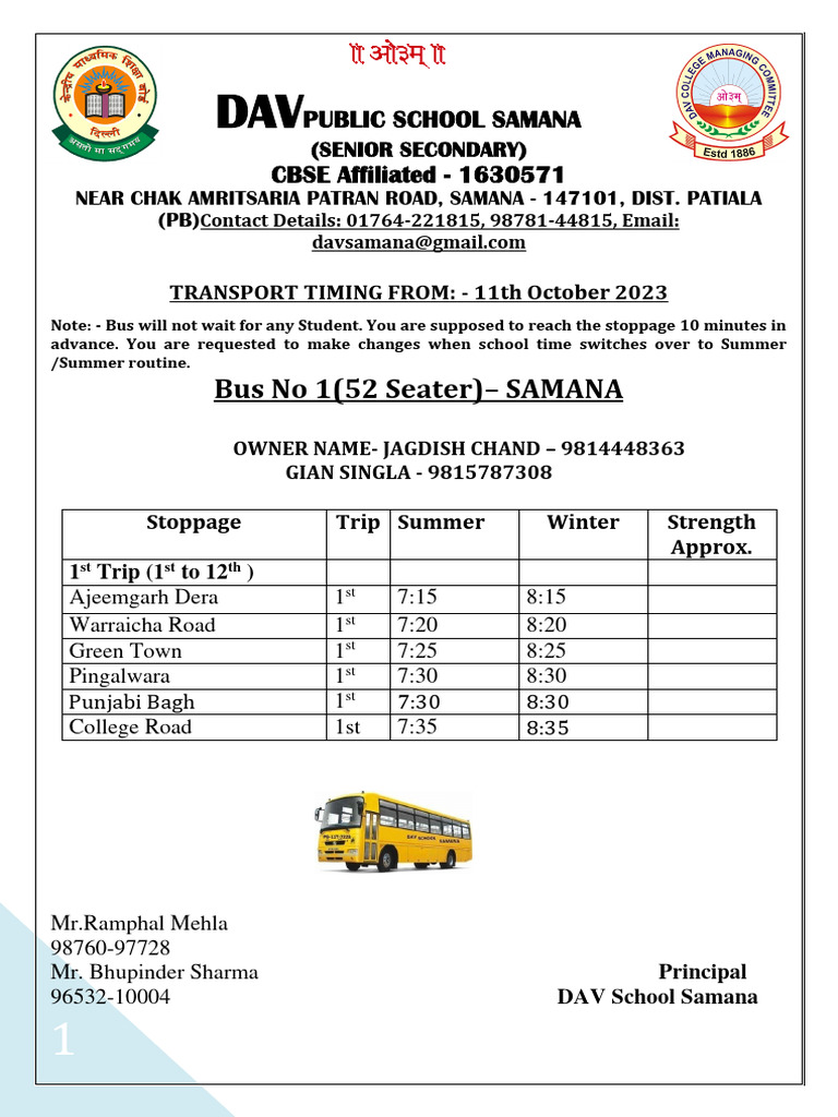 Main Route Wise Lists Session 2023-24 | PDF