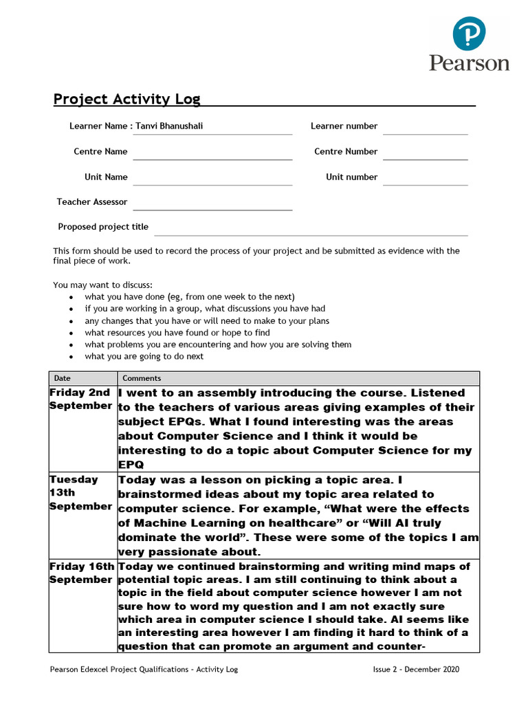 Project Activity Log | PDF Project Activity Log | PDF