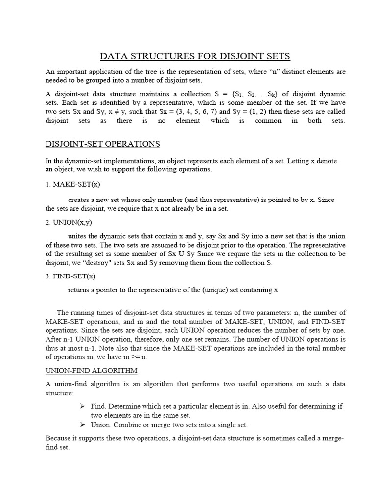 Data Structures For Disjoint Sets - 1.PDF Unit 4 | PDF | Mathematical Logic | Computer Data