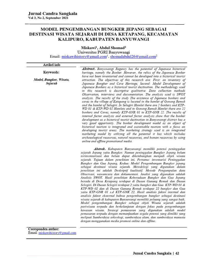 Model Pengembangan Bungker Jepang Sebagai Destinasi Wisata Sejarah Di ...