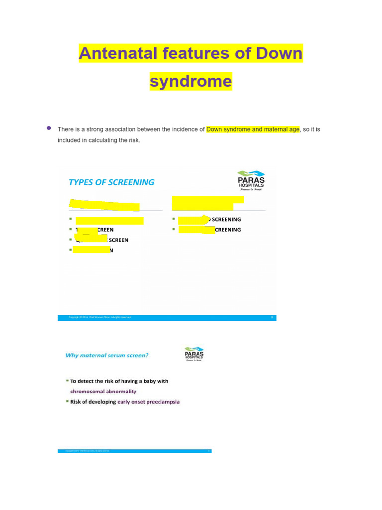 Antenatal Features of Down Syndrome | PDF | Maternal Health | Diseases ...