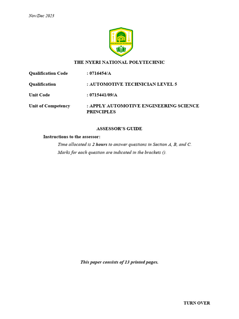 Assessor Guide Aet523j2 Engsci | PDF | Friction | Force