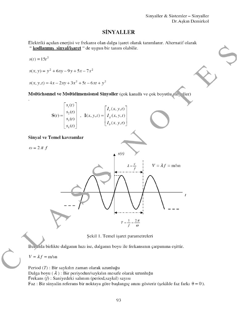 C L A S S N O T E S SİNYALLER. Sinyaller & Sistemler Sinyaller DR - Aşkın Demirkol - PDF | PDF