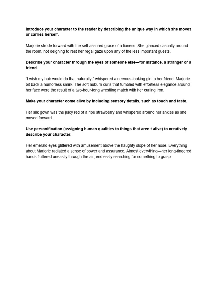 Annotated Character Descriptions (Female) | PDF | General Fiction