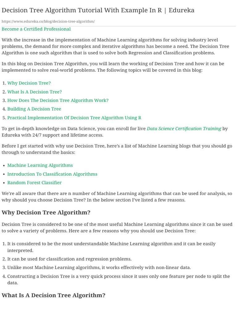 Decision Tree Algorithm Tutorial With Example in R | Download Free PDF | Machine Learning ...